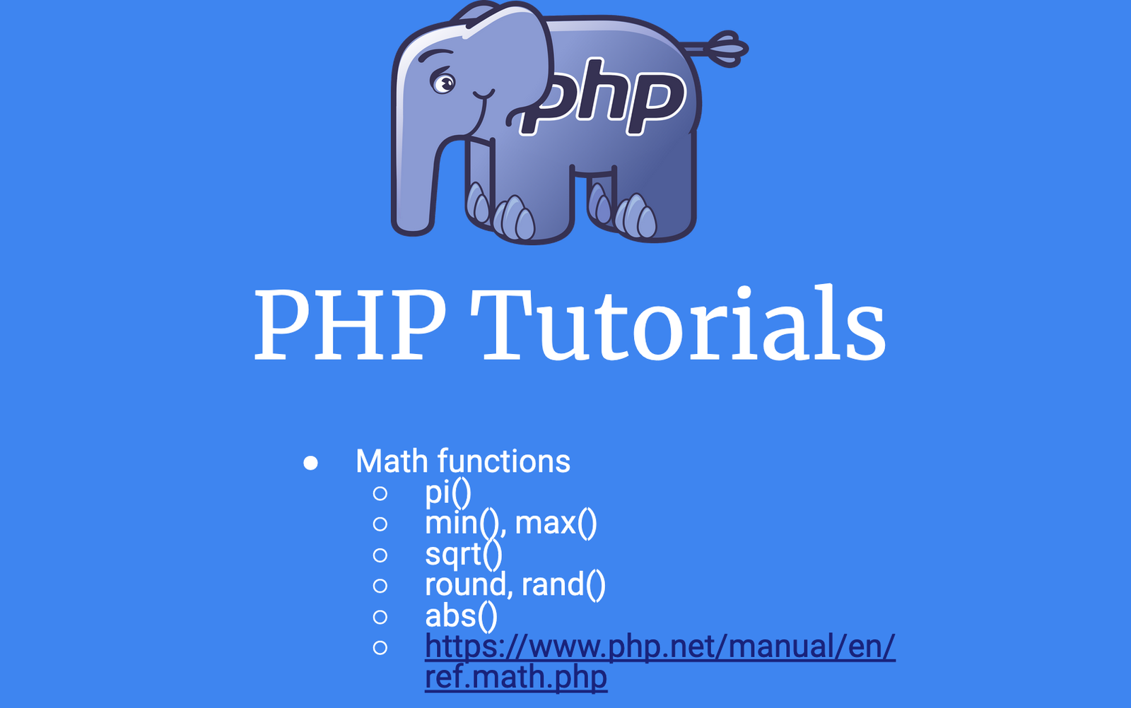 PHP Math Functions Pi Abs Sqrt Min Max Rand Round Floor Ceil